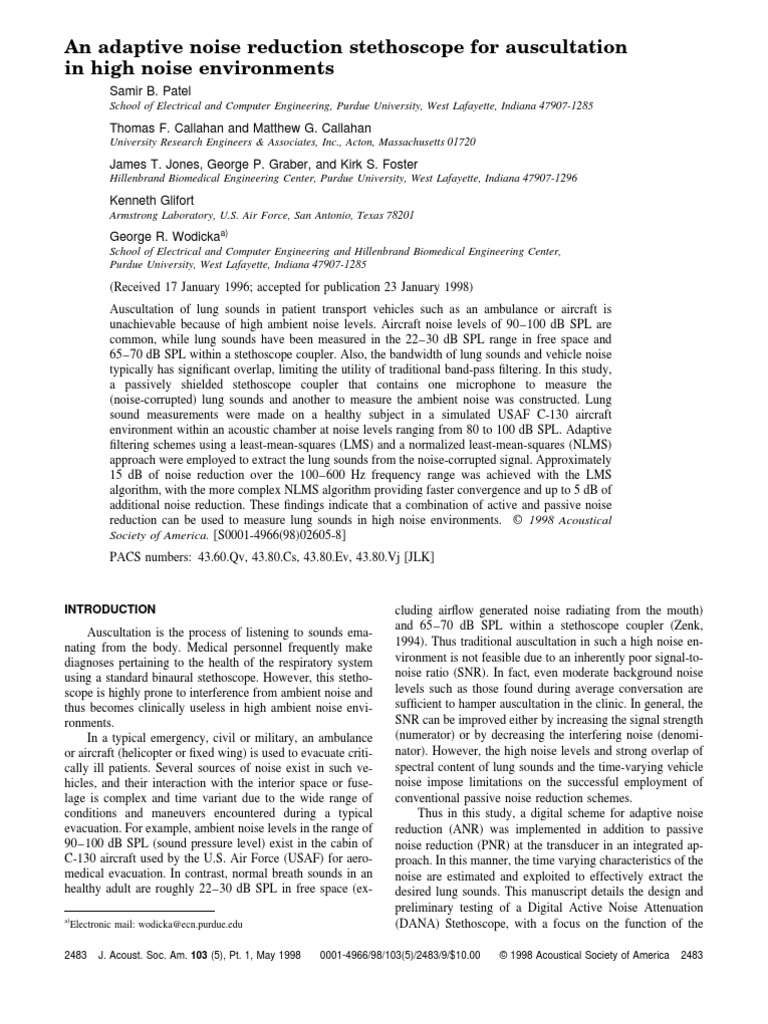 An Adaptive Noise Reduction Stethoscope For Auscultation in High Noise ...