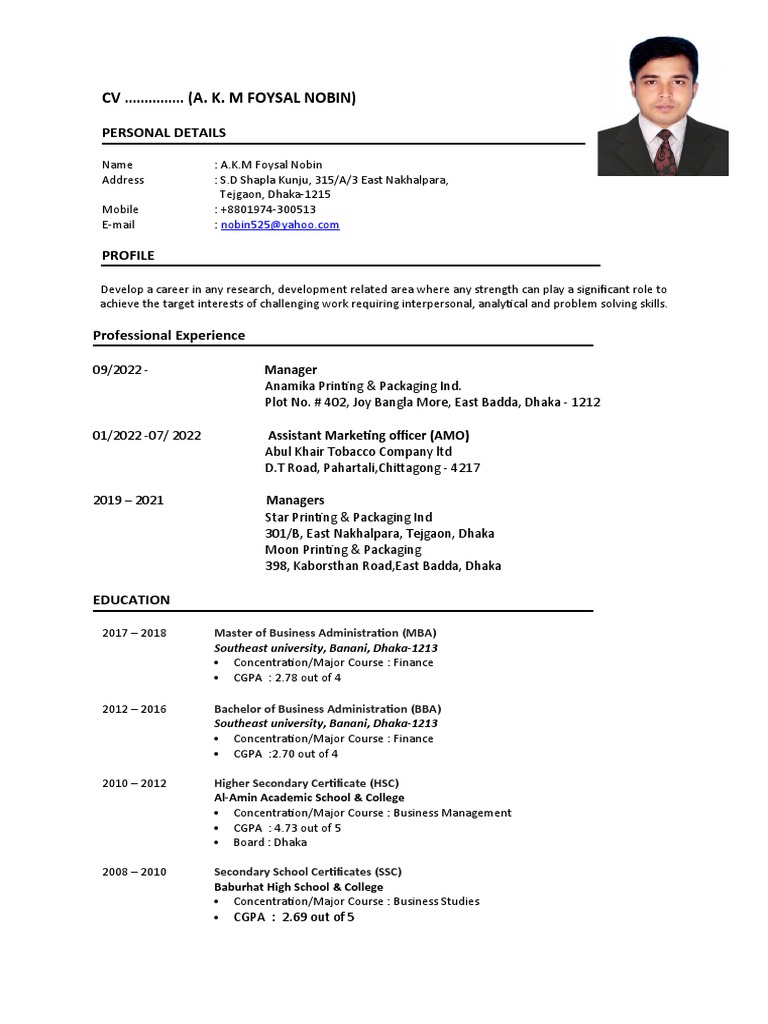 CV (A. K. M Foysal Nobin) : Personal Details | PDF