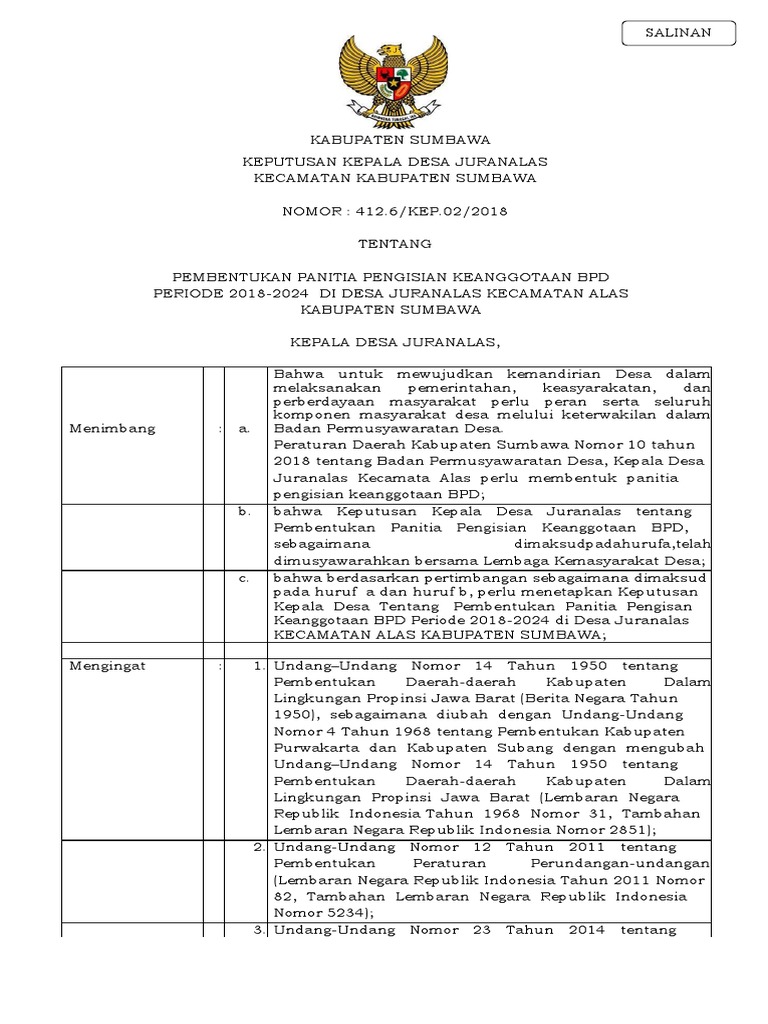 SK Panitia Pemilihan BPD Acc | PDF