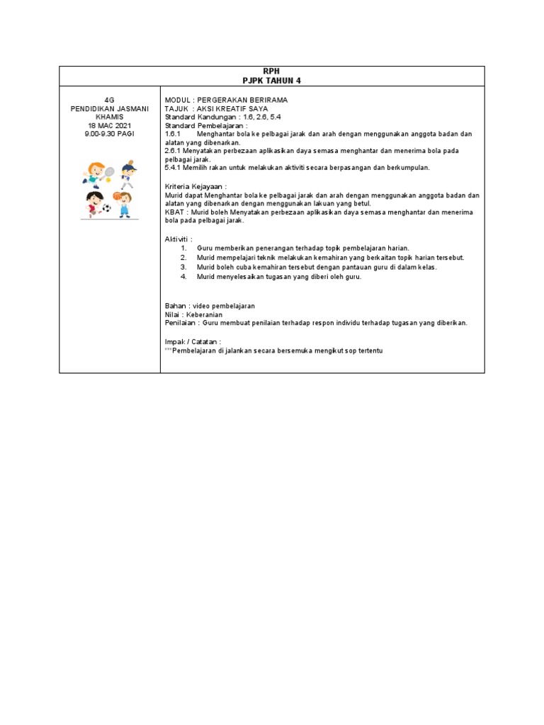 RPH PJPK Tahun 4 | PDF