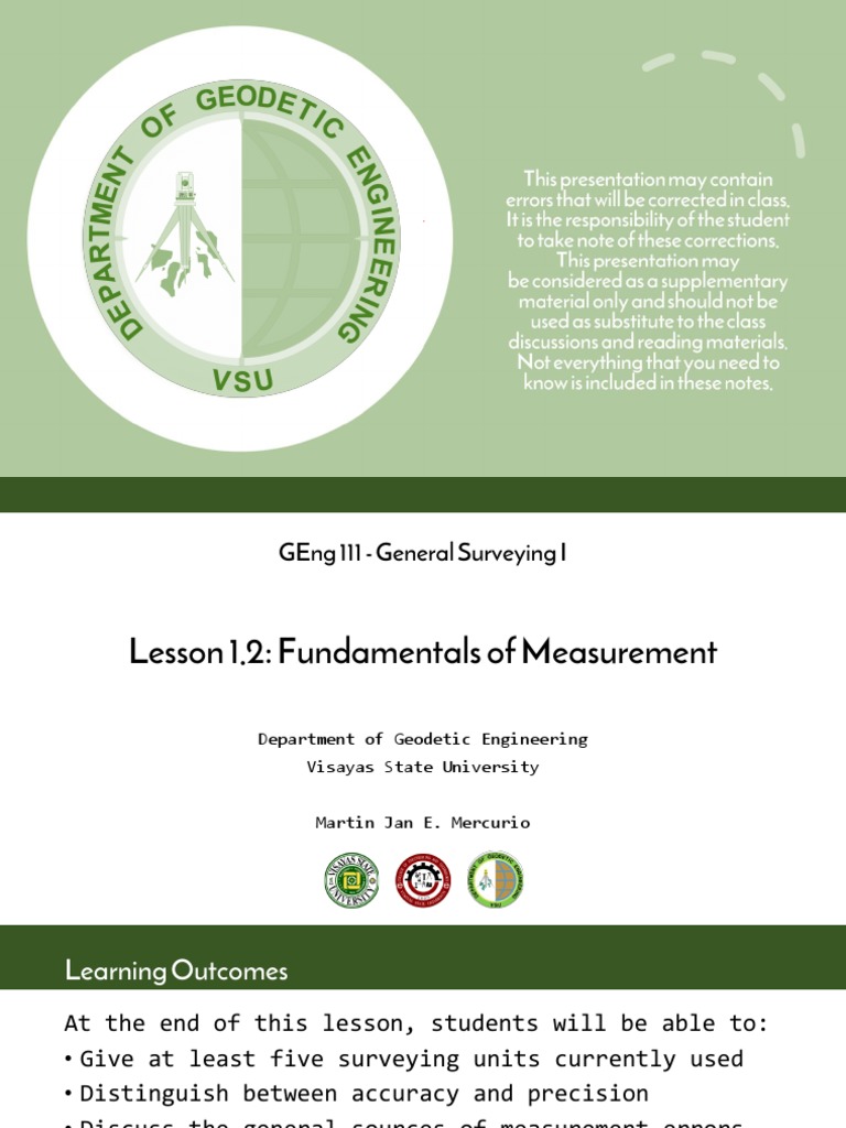 Lesson 1.2 Fundamentals of Surveying | PDF | Errors And Residuals | Observational Error