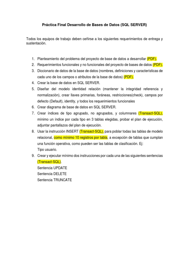 Práctica Final Desarrollo de Bases de Datos | PDF | SQL | Servidor SQL de Microsoft