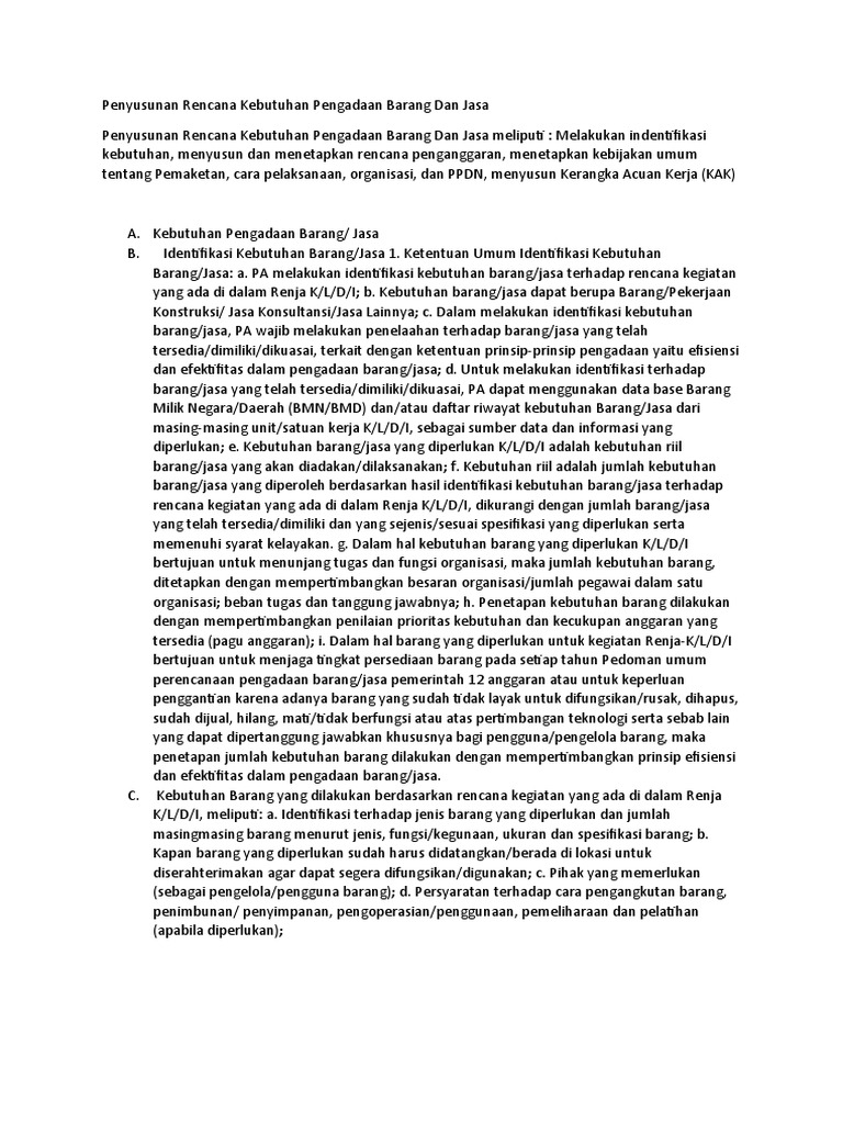 Penyusunan Rencana Kebutuhan Pengadaan Barang Dan Jasa | PDF