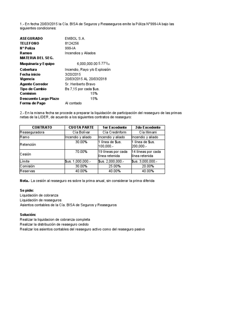 Reaseguros 1 | Descargar gratis PDF | Reaseguro | Contabilidad