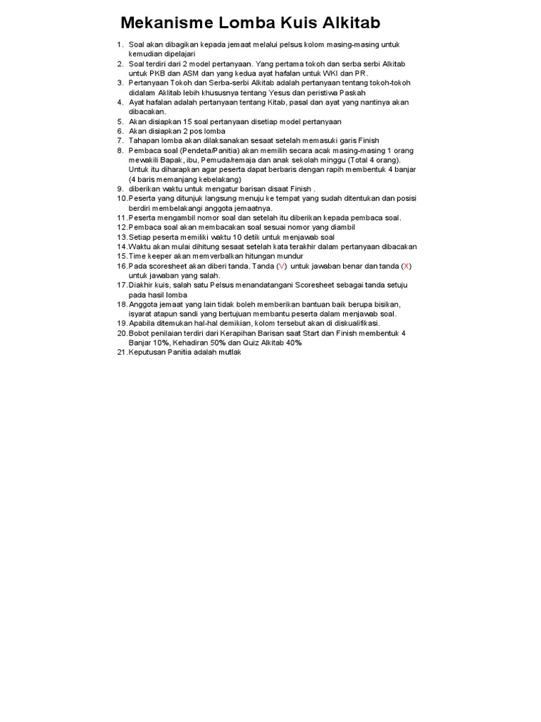 Mekanisme Lomba Kuis Alkitab Sekolah Minggu | PDF | Sejarah | Agama ...
