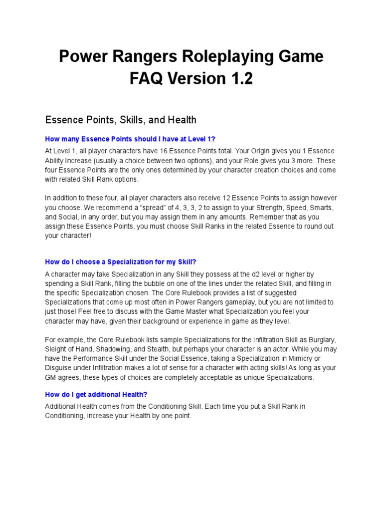 Power Rangers Roleplaying Game FAQ 1.2 | PDF | Role Playing Games | Gaming