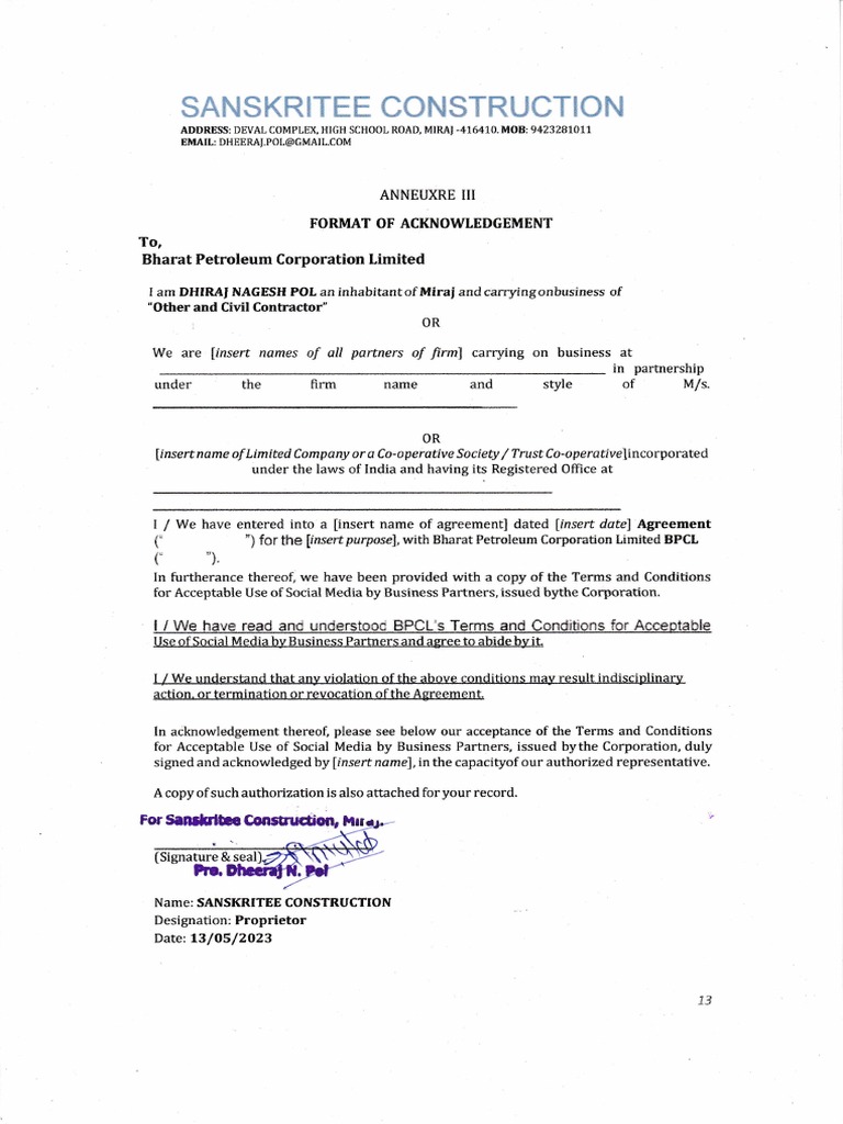 Annexure 18 and 18A Social Media Format of Acknowledgement | PDF ...