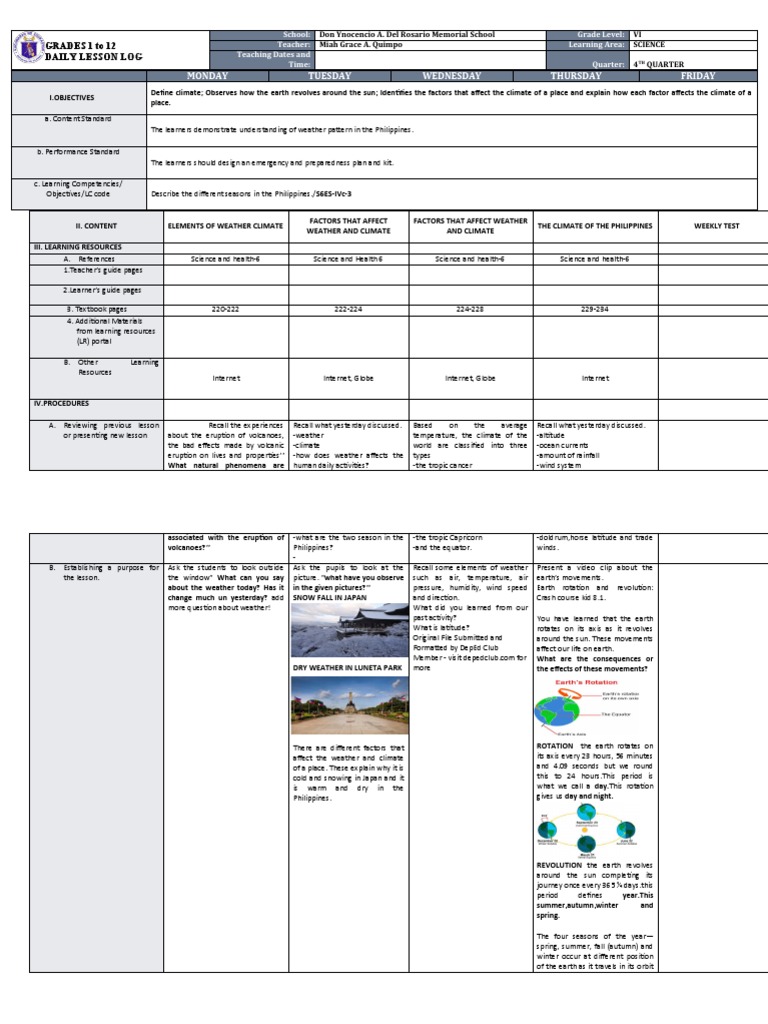 DLL - Science 6 - Q4 - W3 | PDF