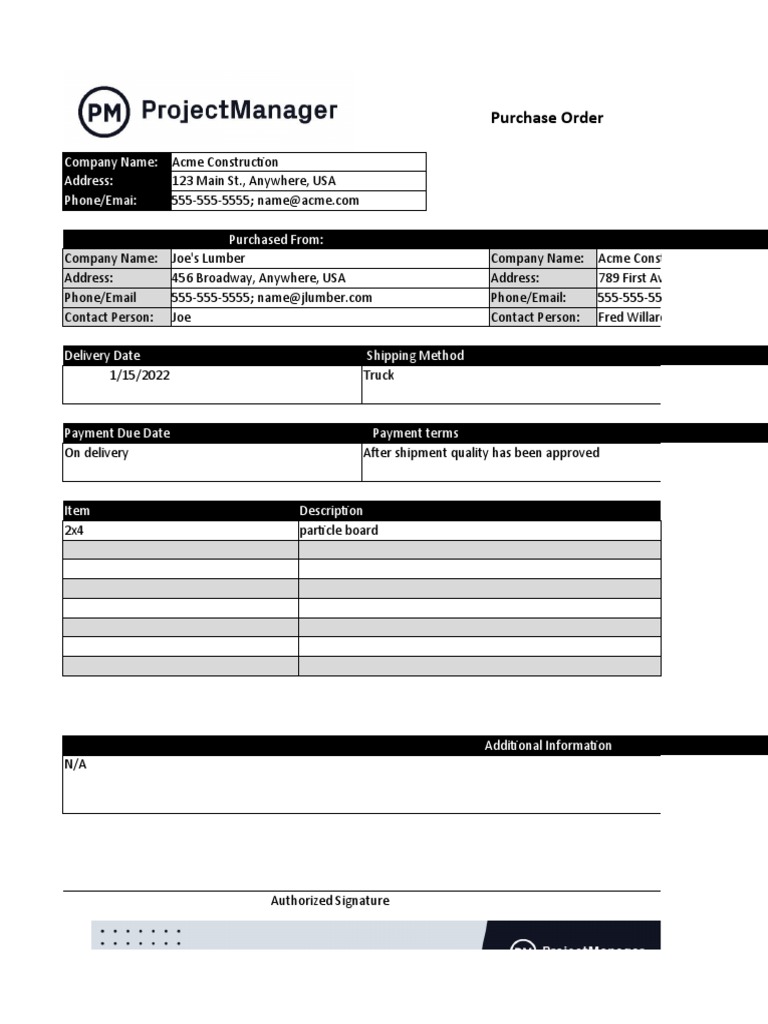 Free Purchase Order Template ProjectManager ND23 | PDF