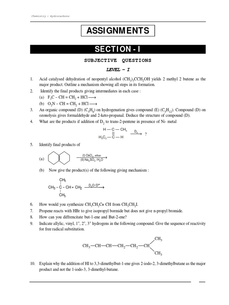 Hydrocarbon-05-Assignments (New) | PDF | Alkene | Chemical Reactions