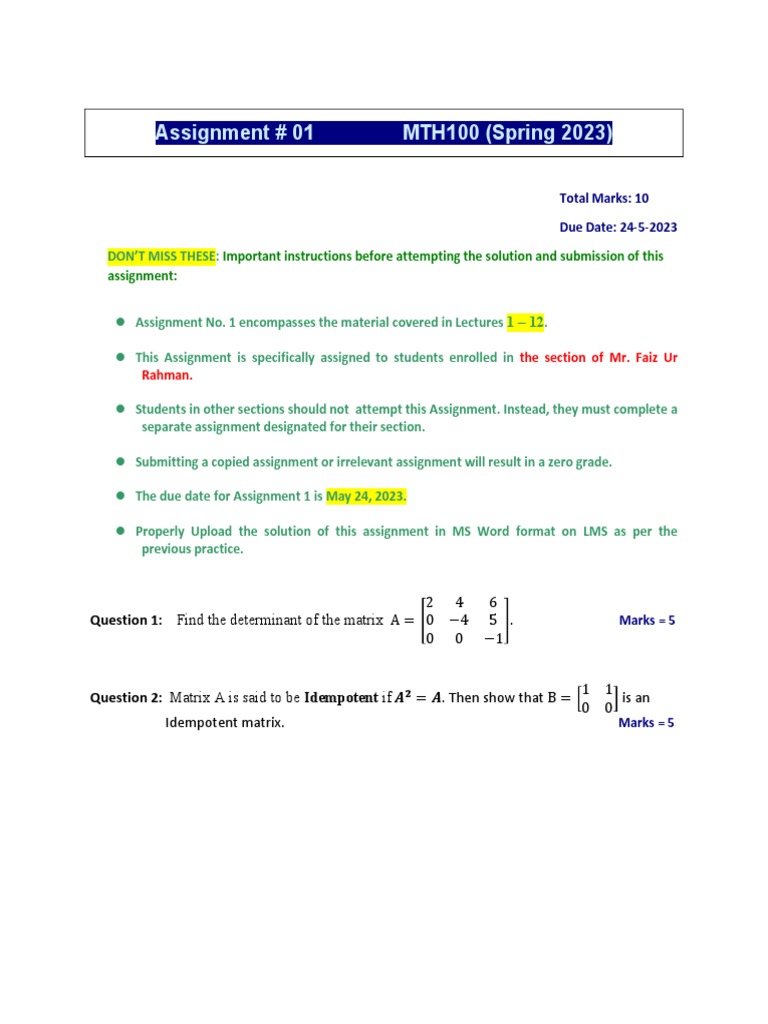 Assignment-1 MTH100 (Faiz Ur Rahman) | PDF