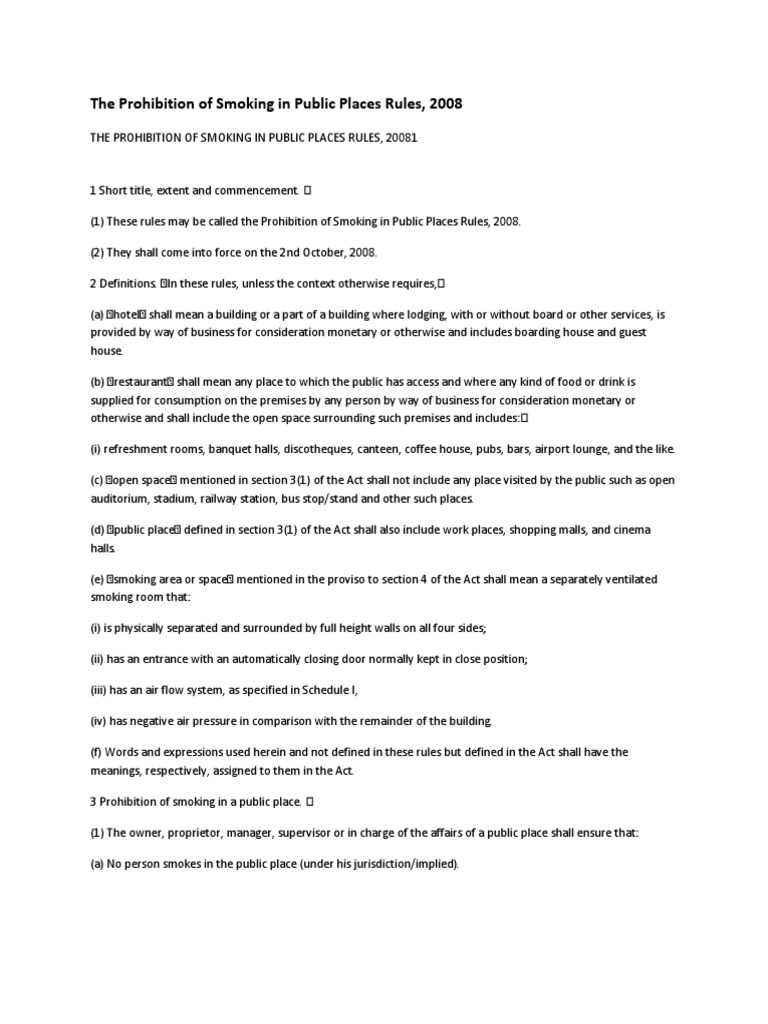 Prohibition of Smoking in Public Places Rules 2008 | PDF