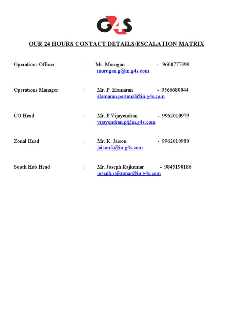 G4S Escalation Matrix | PDF