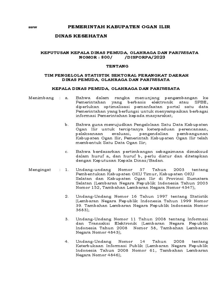 Contoh SK Struktur Pengelola Data Statistik | PDF