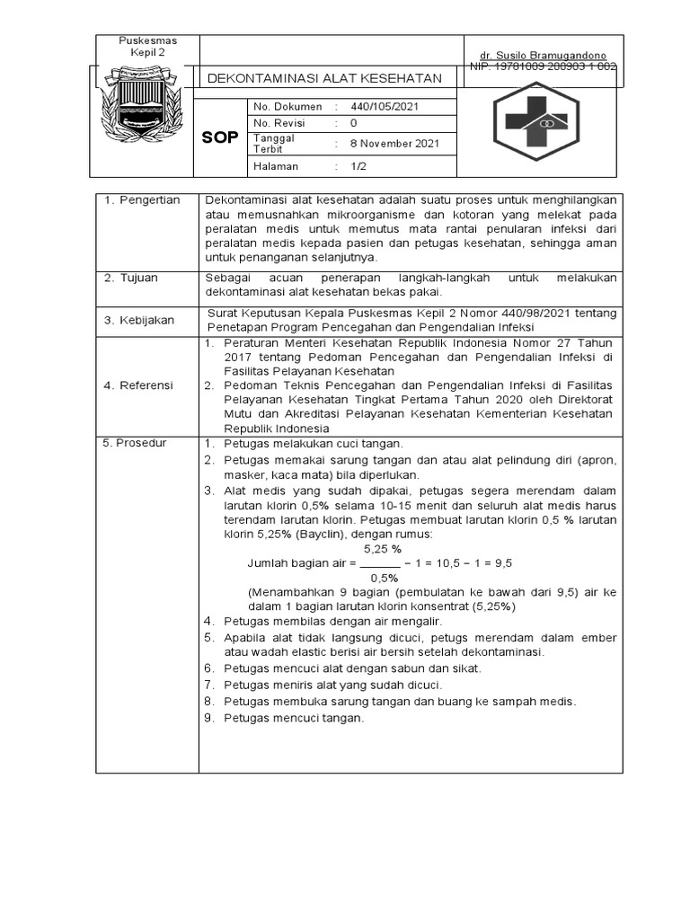 Sop Dekontaminasi Alat | PDF