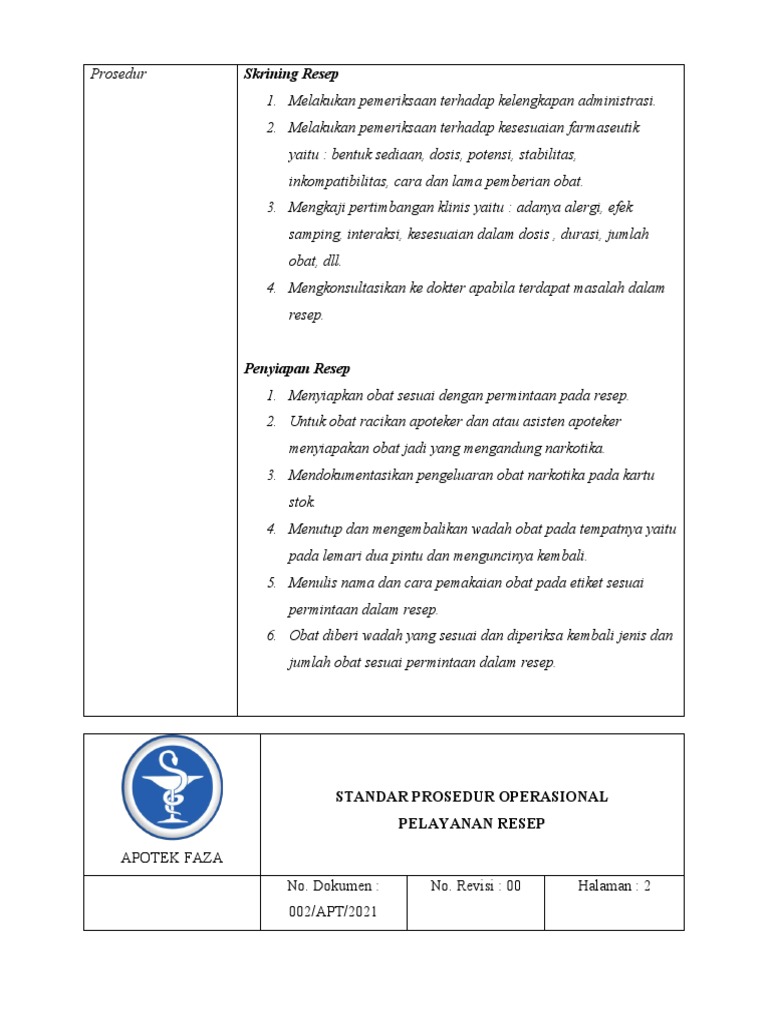 Prosedur Pelayanan Resep Apotek | PDF | Kesehatan Holistik