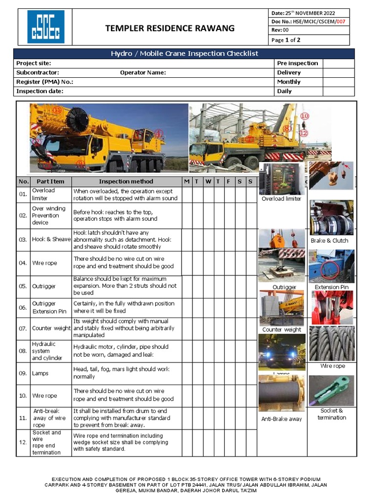 007 Mobile Crane Checklist | Download Free PDF | Crane (Machine) | Manufactured Goods