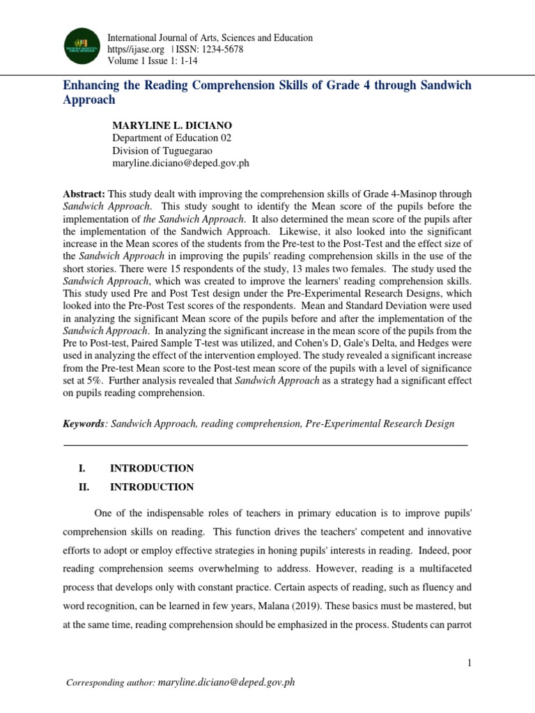 Enhancing The Reading Comprehension Skills of Grade 4 Through Sandwich Approach | Download Free ...