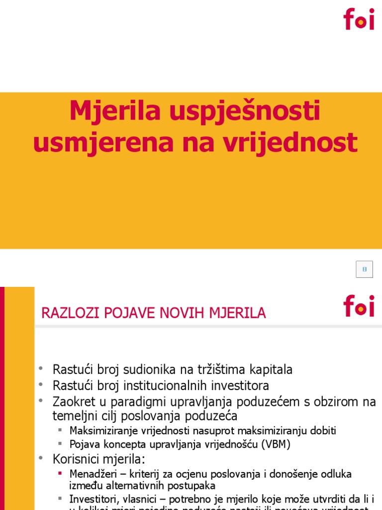 5 - Mjerila Uspješnosti Usmjerena Na Vrijednost | PDF