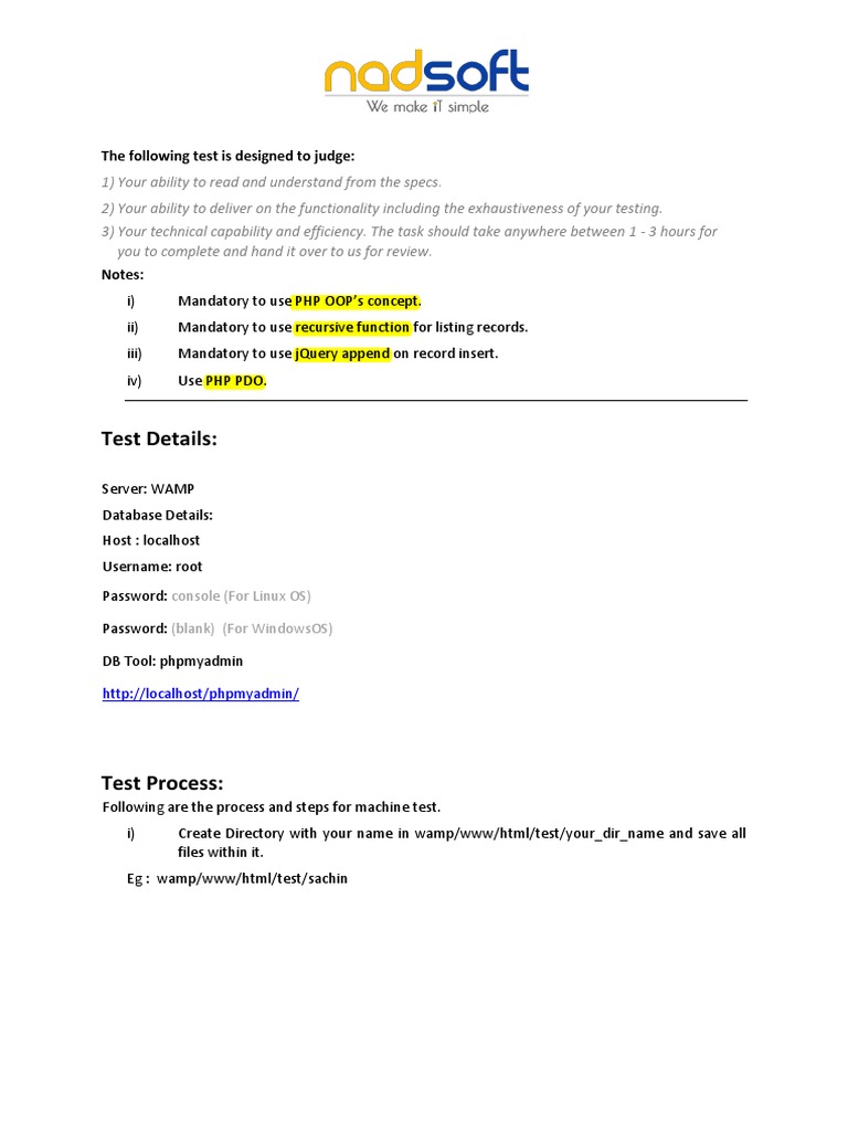 Php Machine Test Pdf Ajax Programming Php 