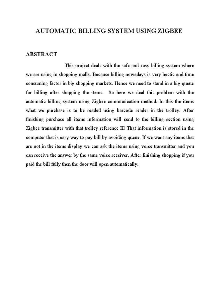 Automatic Billing System Using Zigbee | Download Free PDF | Embedded ...