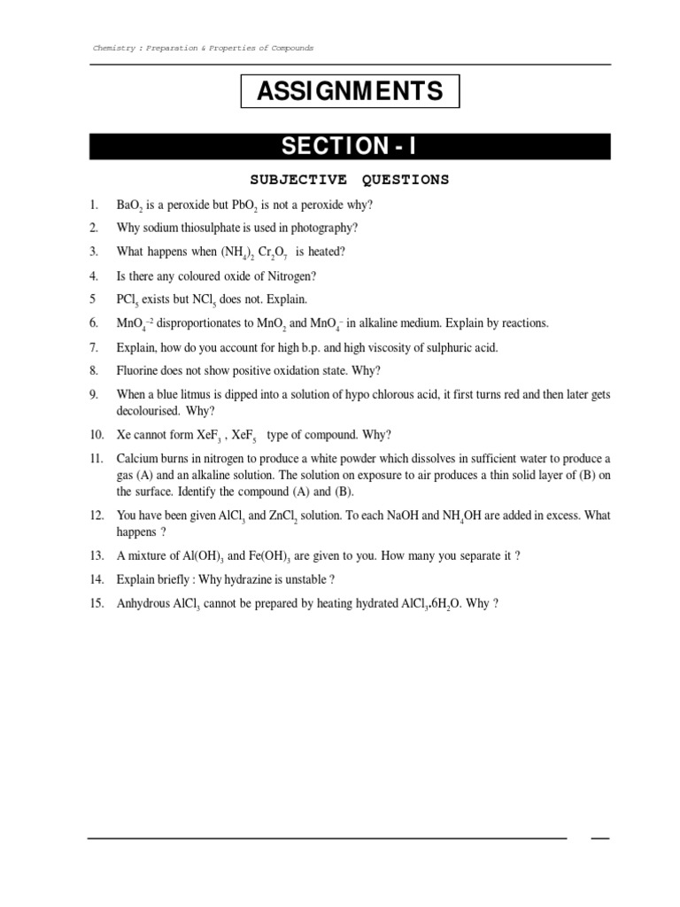 Preparation and Properties of Compounds-03 - Assignments (New) | PDF | Salt (Chemistry) | Oxide