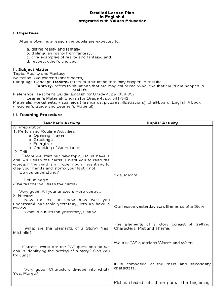 Lesson Plan in English Grade 4 | PDF | Lesson Plan | English Language