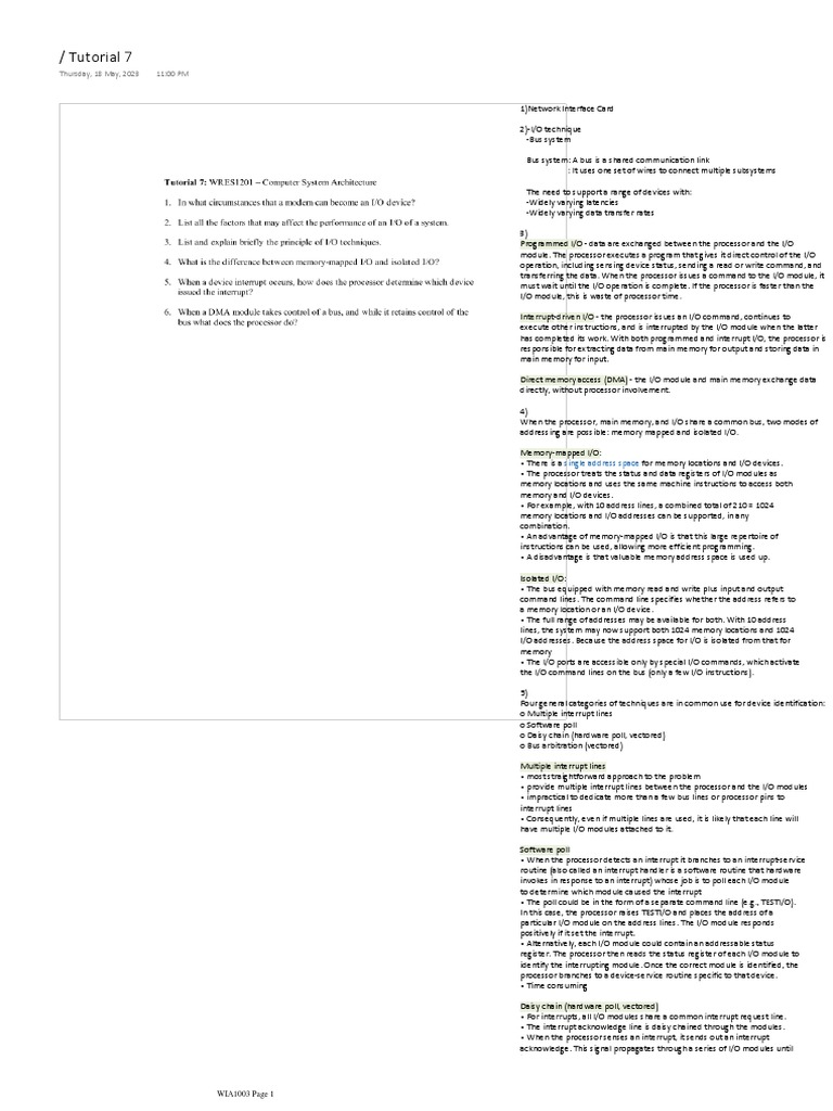 WIA1003 Tutorial 7 | PDF | Input/Output | Electrical Engineering