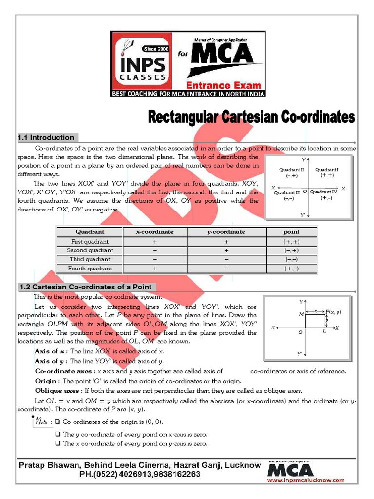 Rectangular Cartesian Co-Ordinates | PDF