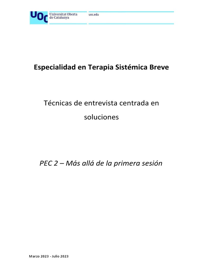 PEC 2 - Técnicas Entrevista Centradas en Soluciones | PDF | Evaluación | Estilo apa