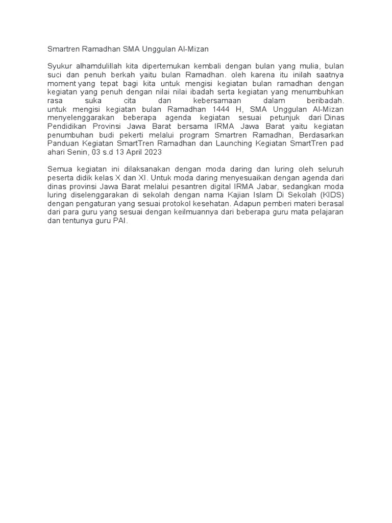 Smartren Ramadhan SMA Unggulan Al-Mizan | PDF