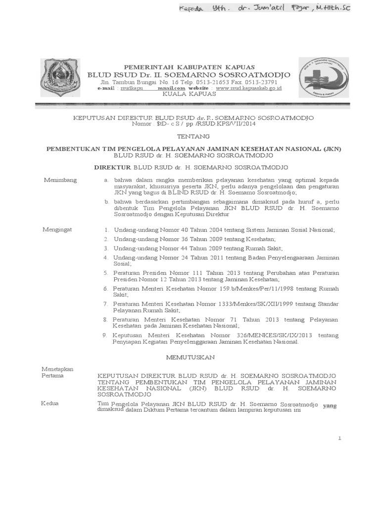 SK Tim Pelayanan JKN | PDF