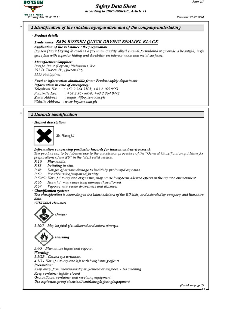 B690 Boysen Quick Drying Enamel Black PDF | PDF | Dangerous Goods | Water