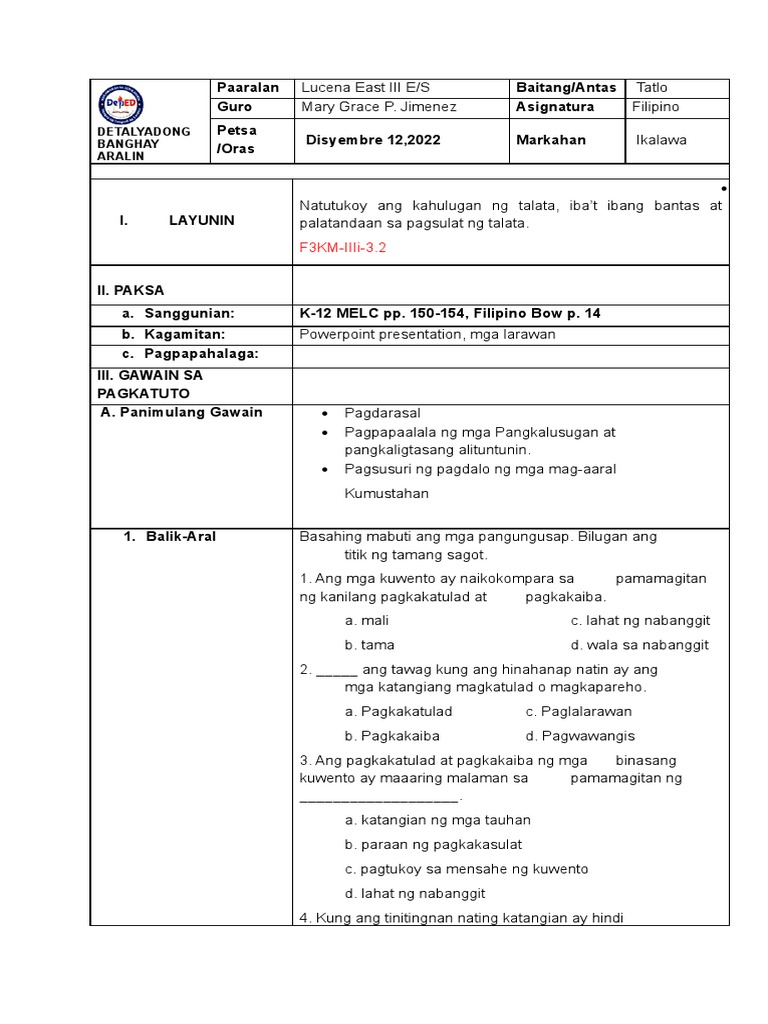 Filipino DLP q2 Week 6 Day 1 5 | PDF