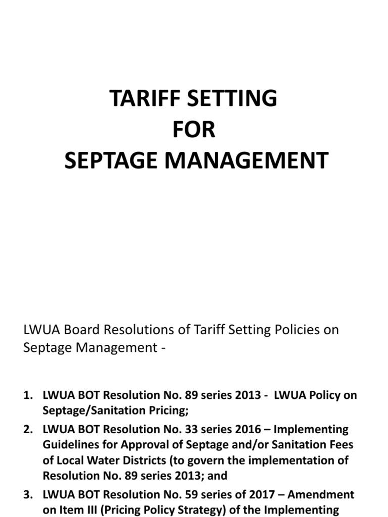 LWUA Tariff Setting For Septage Management | PDF | Pricing | Fee