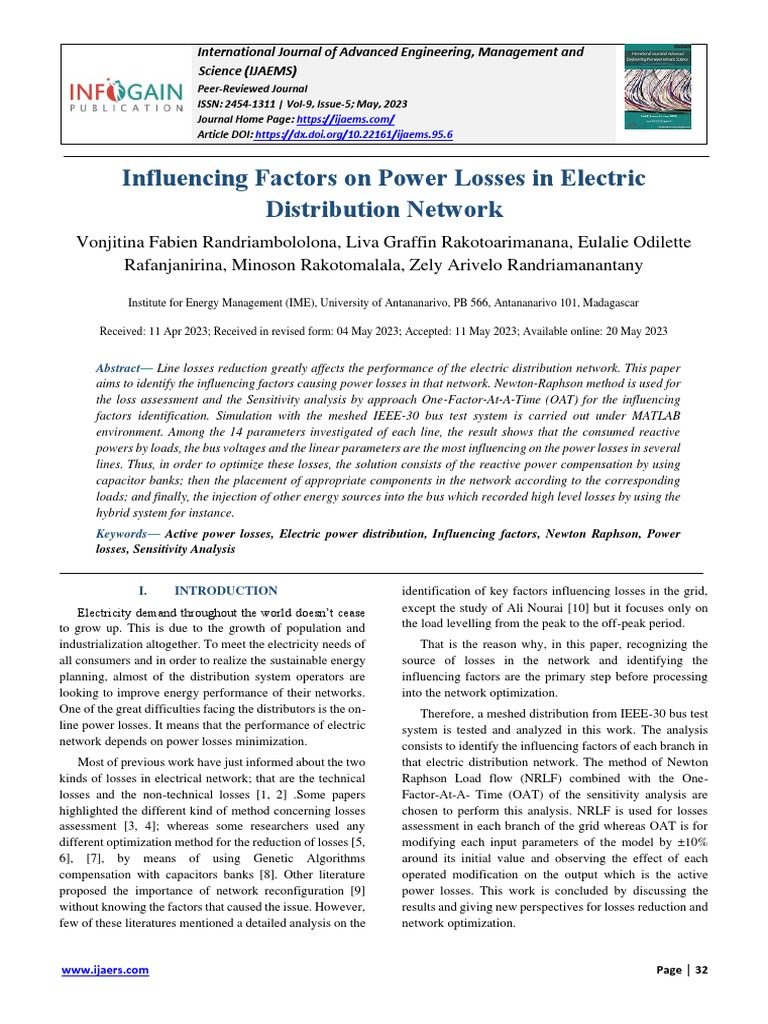 Influencing Factors On Power Losses in Electric Distribution Network | PDF | Sensitivity ...