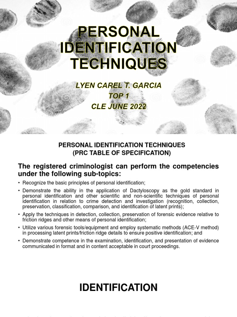 Personal Identification Techniques | PDF | Fingerprint | Hand