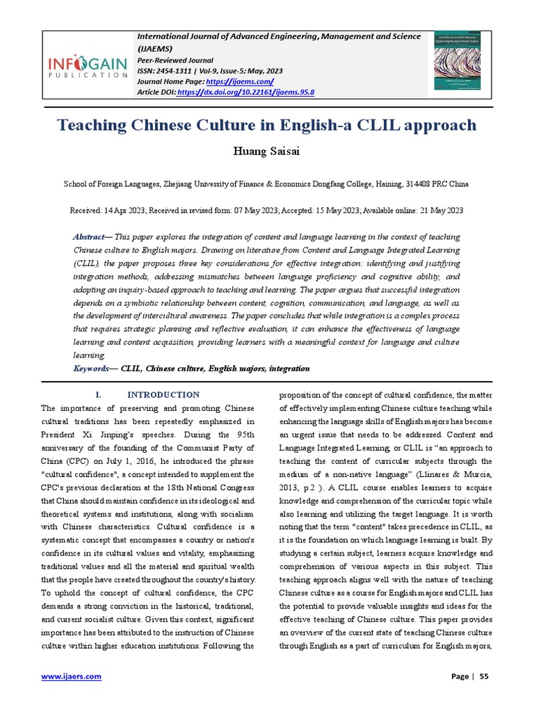 Teaching Chinese Culture in English-A CLIL Approach | PDF | Learning ...