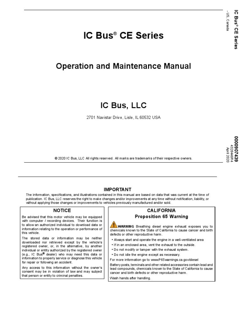 IC Bus CE Series Manual 4 2020 | PDF | Vehicles | Transportation ...