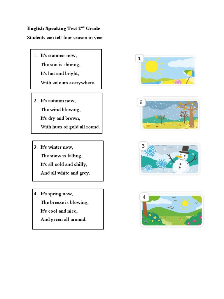 2nd Grade Seasons English Test | PDF | Language Arts & Discipline