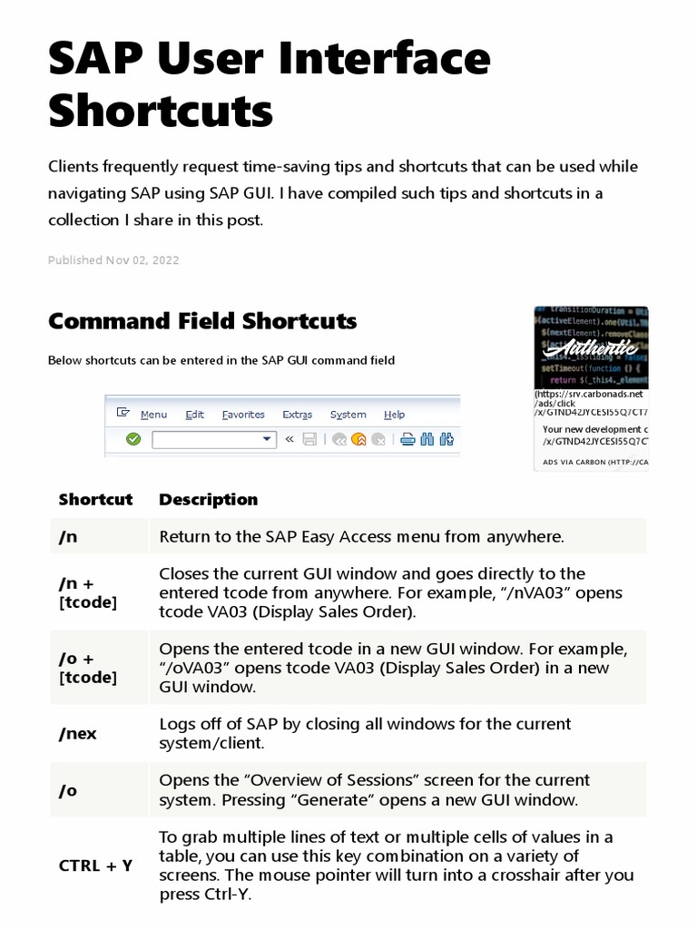 SAP User Interface Shortcuts | PDF | Keyboard Shortcut | Graphical User Interfaces