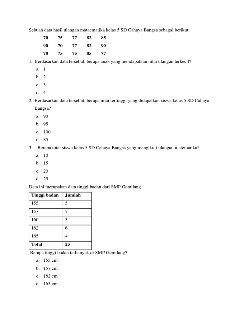 Soal Pengolahan Data kelas 5 | PDF