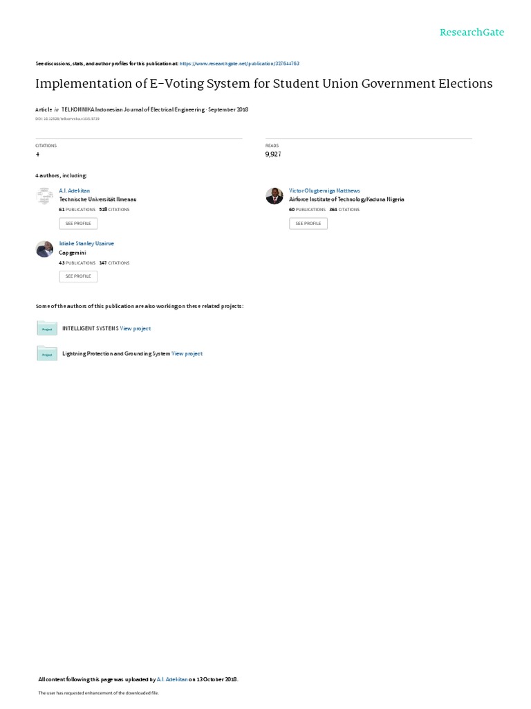 Implementation of E-Voting System For Student Union Government Elections | PDF | Electronic ...