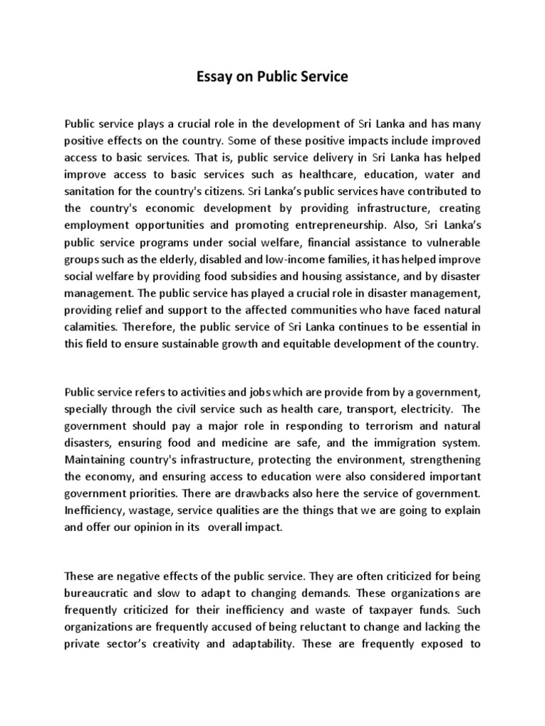 Essay On Public Service | PDF | Welfare | Subsidy