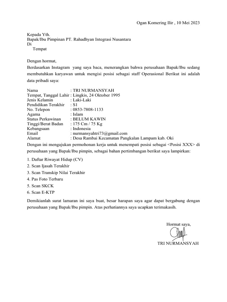 Lamaran Ku | PDF