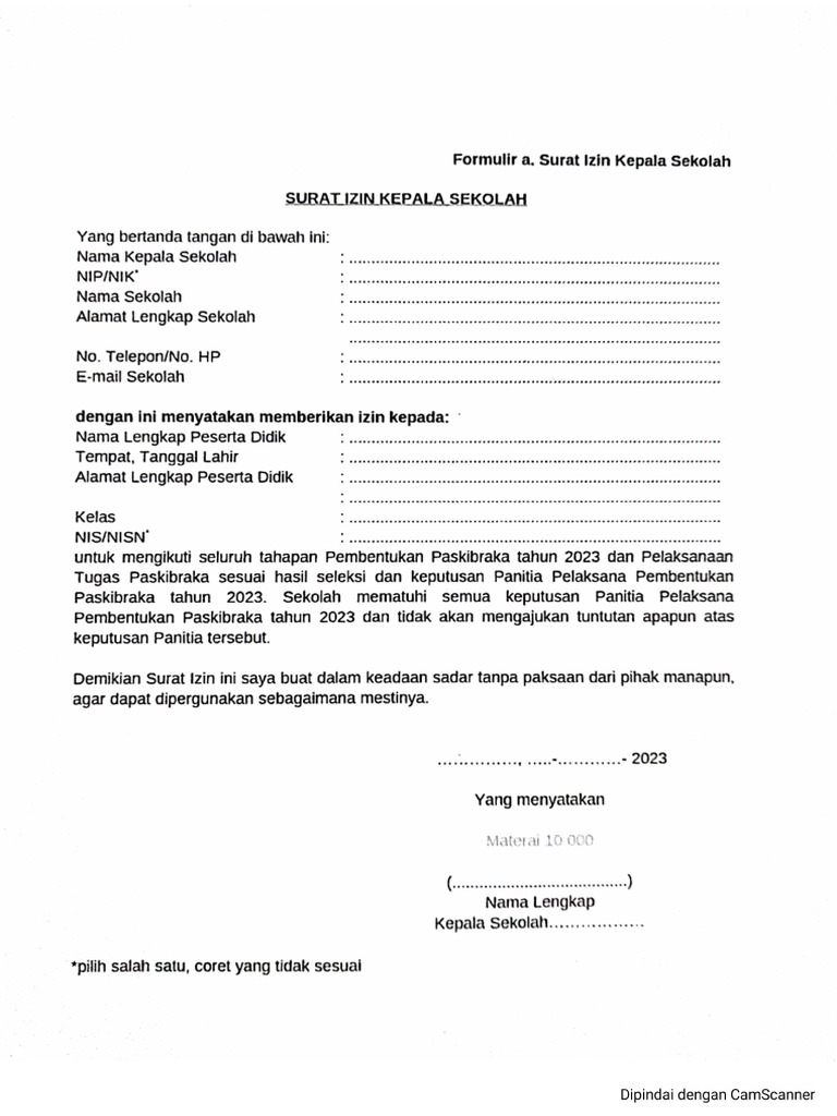 Format Surat Izin Kepala Sekolah | PDF