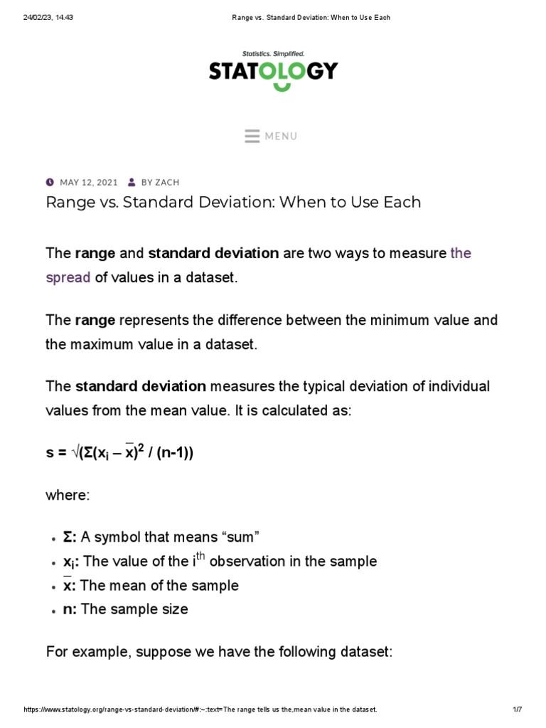 Range vs. Standard Deviation - When To Use Each | PDF | Standard ... Range vs. Standard Deviation - When To Use Each | PDF | Standard ...
