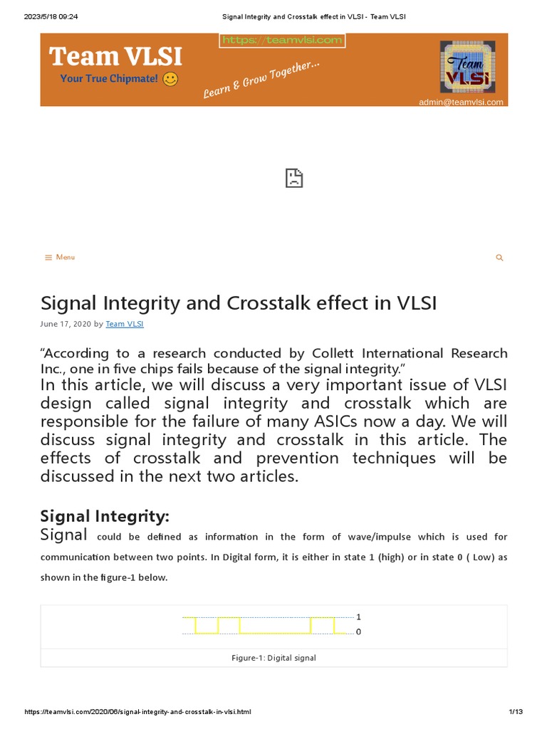 Signal Integrity And Crosstalk Effect In Vlsi Team Vlsi Pdf Capacitance Telecommunications