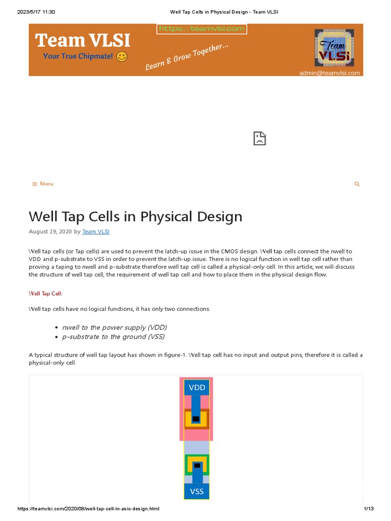 Well Tap Cells in Physical Design - Team VLSI | PDF | Digital ...