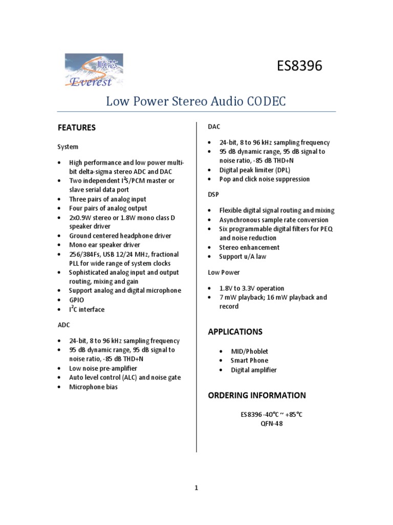 ES8396 | PDF | Analog To Digital Converter | Computer Engineering